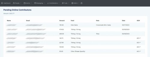 Pending Online Contributions - Faith Teams - Church Management Software