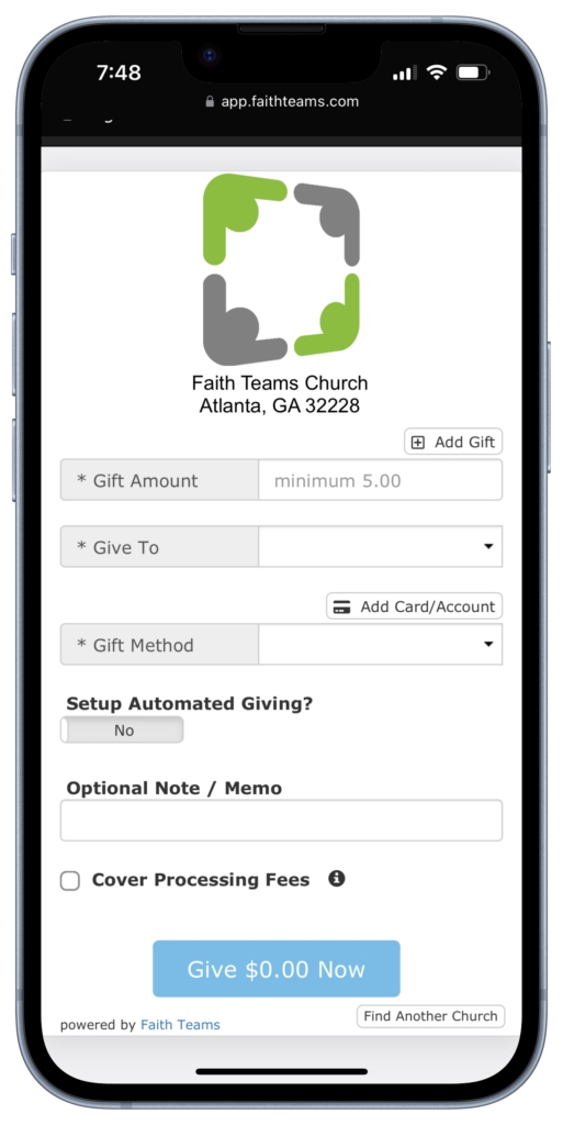 Faith Teams - Digital Giving - Church Management Software