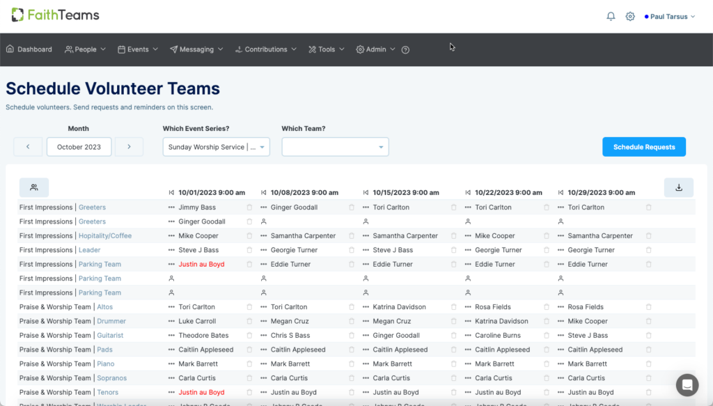 Faith Teams - Scheduling Volunteers - Church Management Software