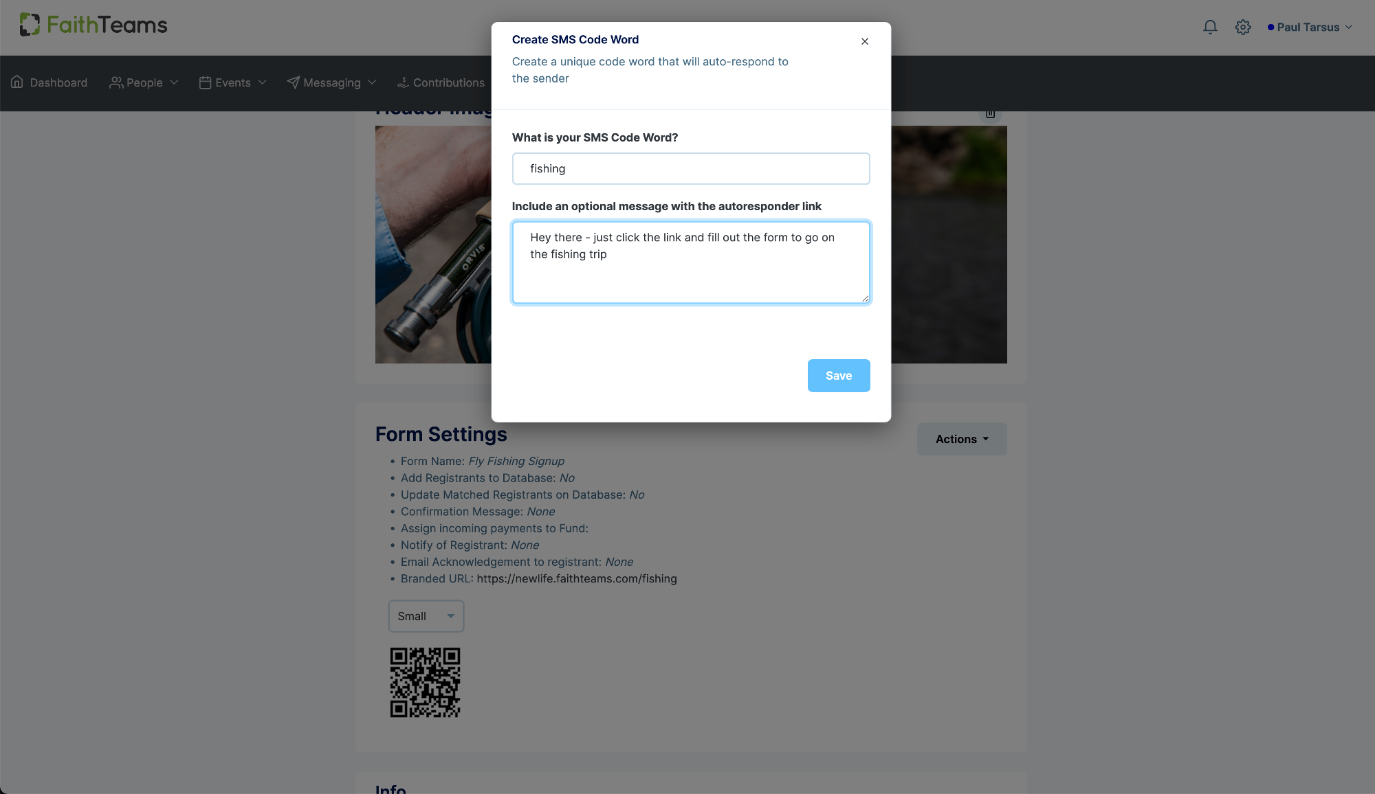 Faith Teams - SMS Code Words How To - Church Management Software