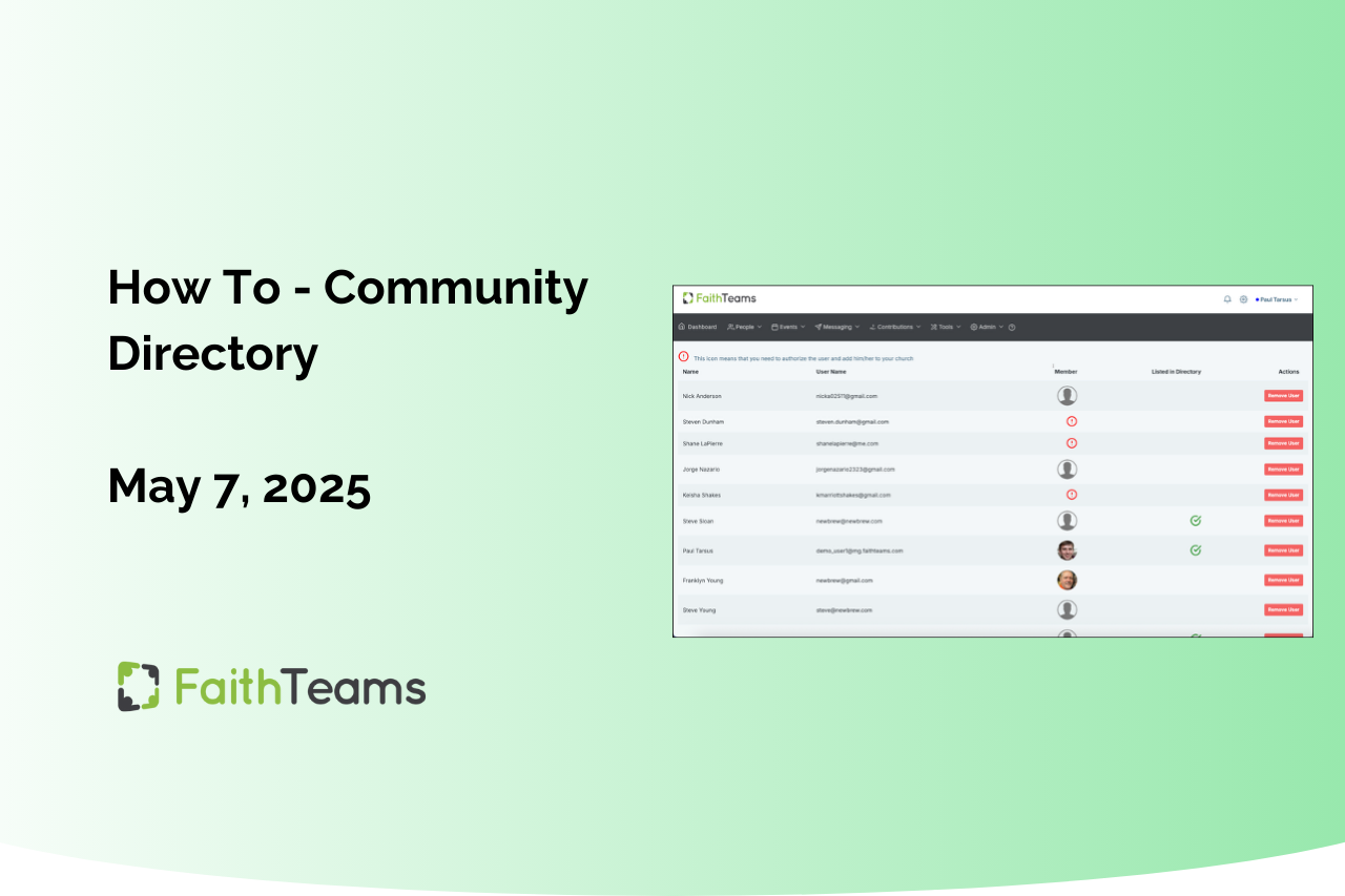 How To - Community Directory - Faith Teams